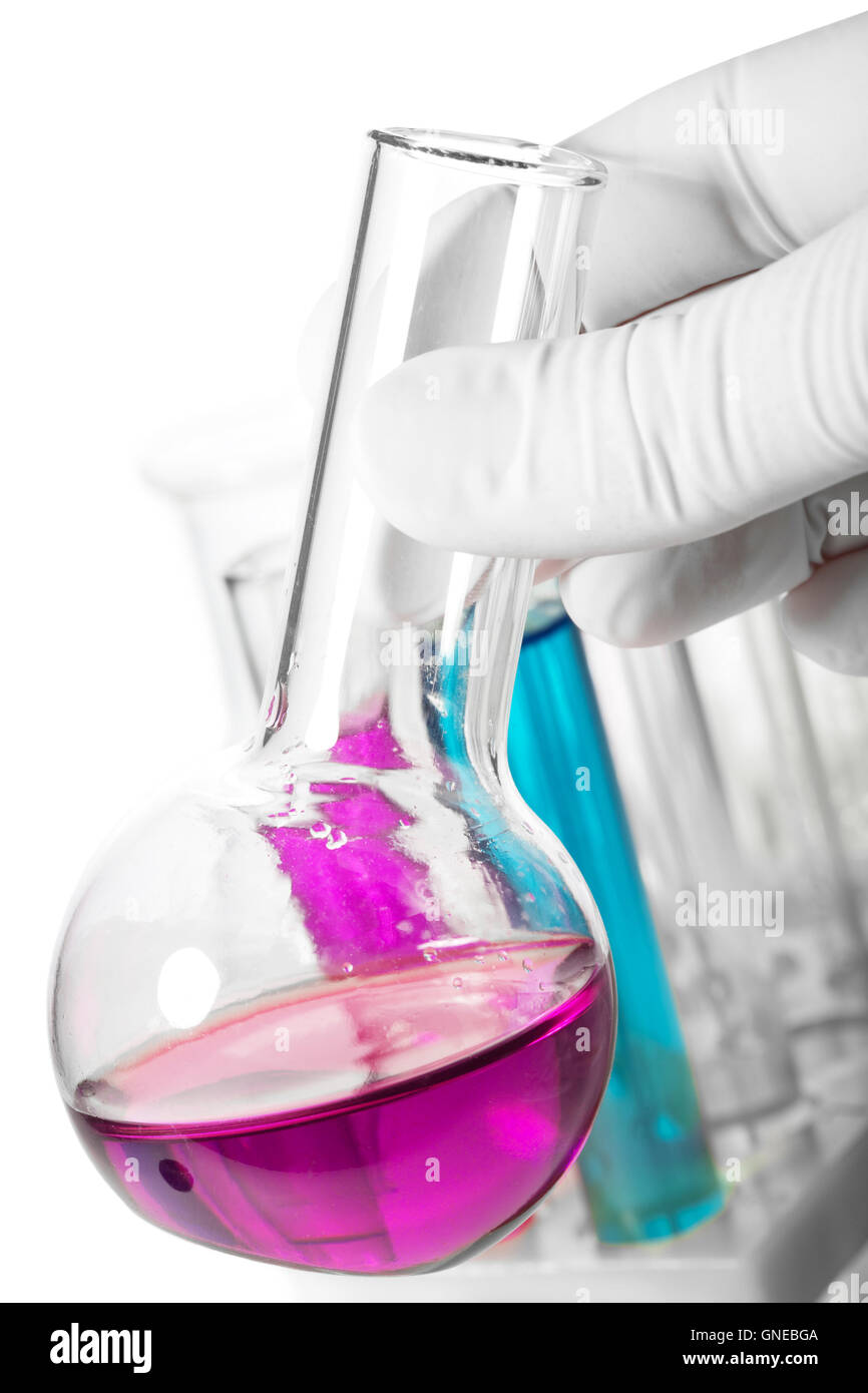hand holding chemical flask isolated Stock Photo - Alamy