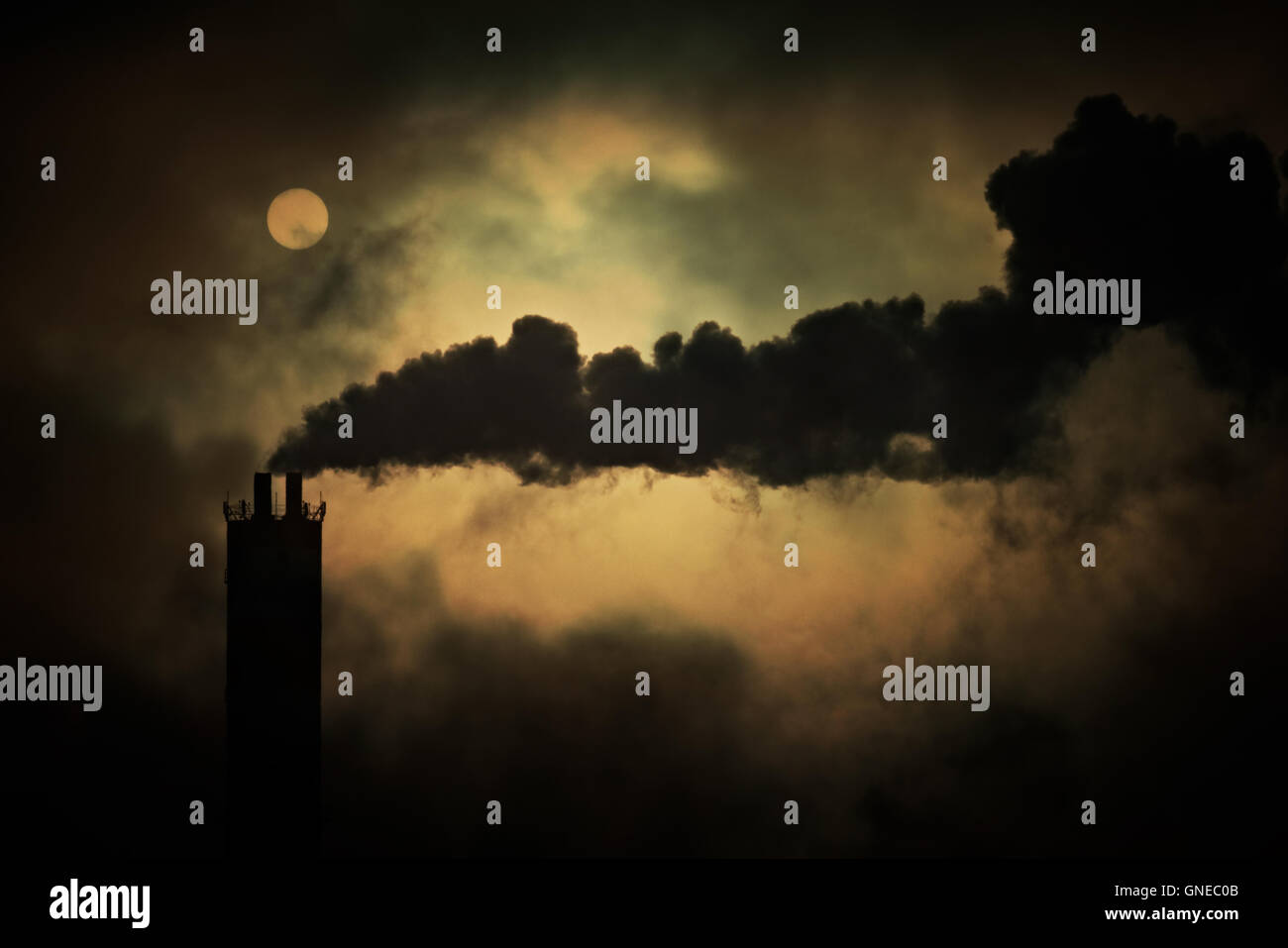 Factory silhouette pollution smokestacks hi-res stock photography and ...