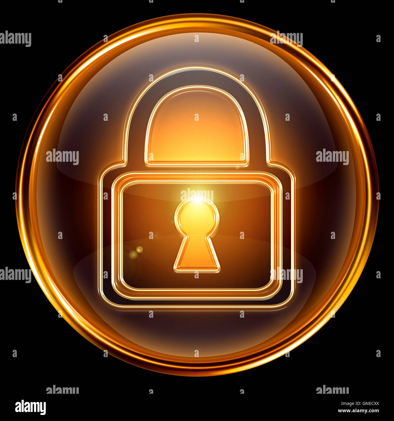 Lock icon gold, isolated on black background Stock Photo - Alamy