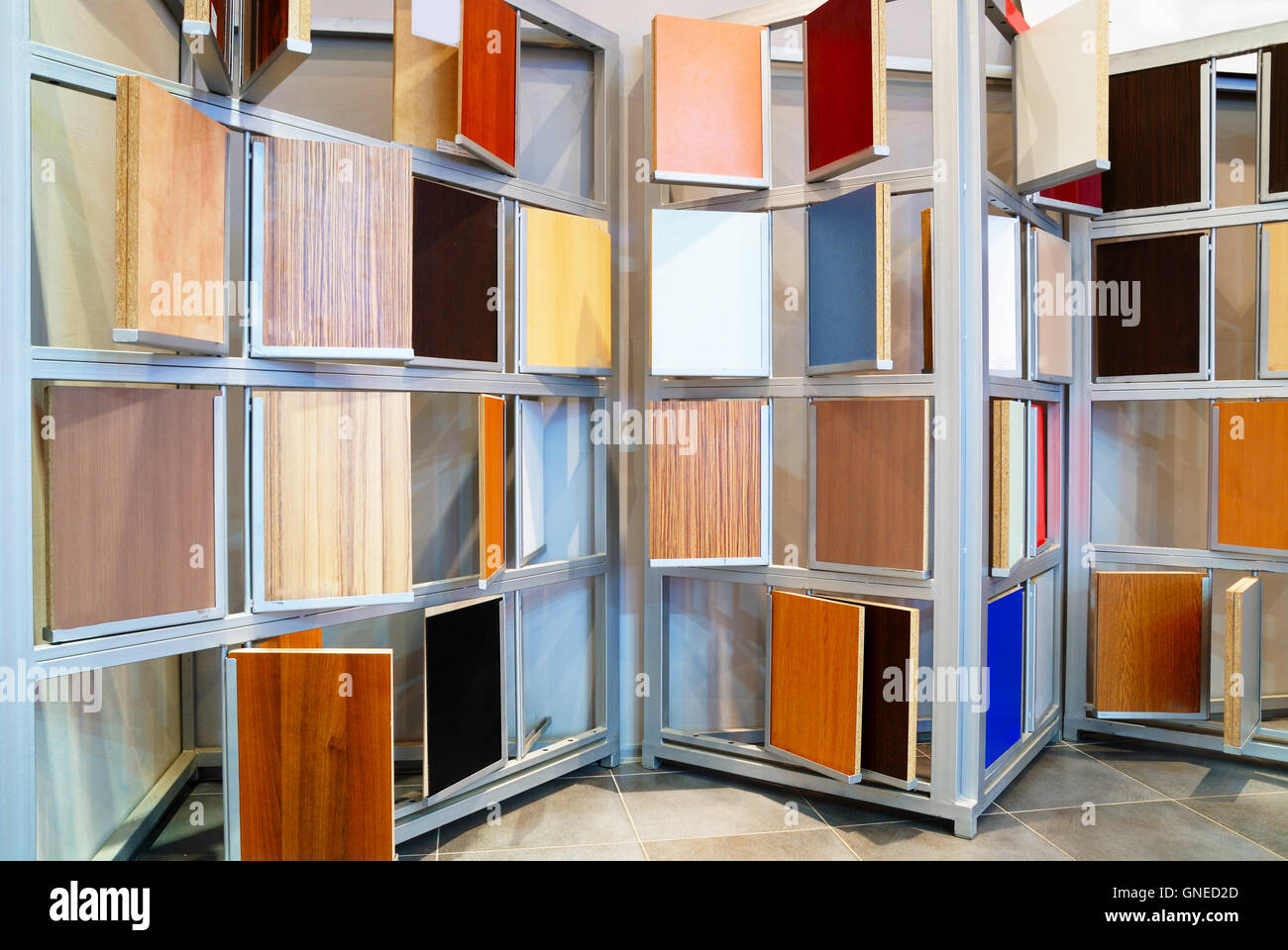 wooden panels samples in store Stock Photo - Alamy