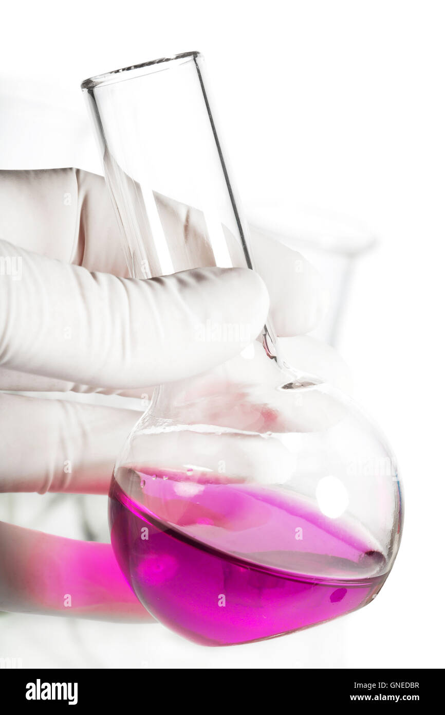 hand holding chemical flask isolated Stock Photo - Alamy