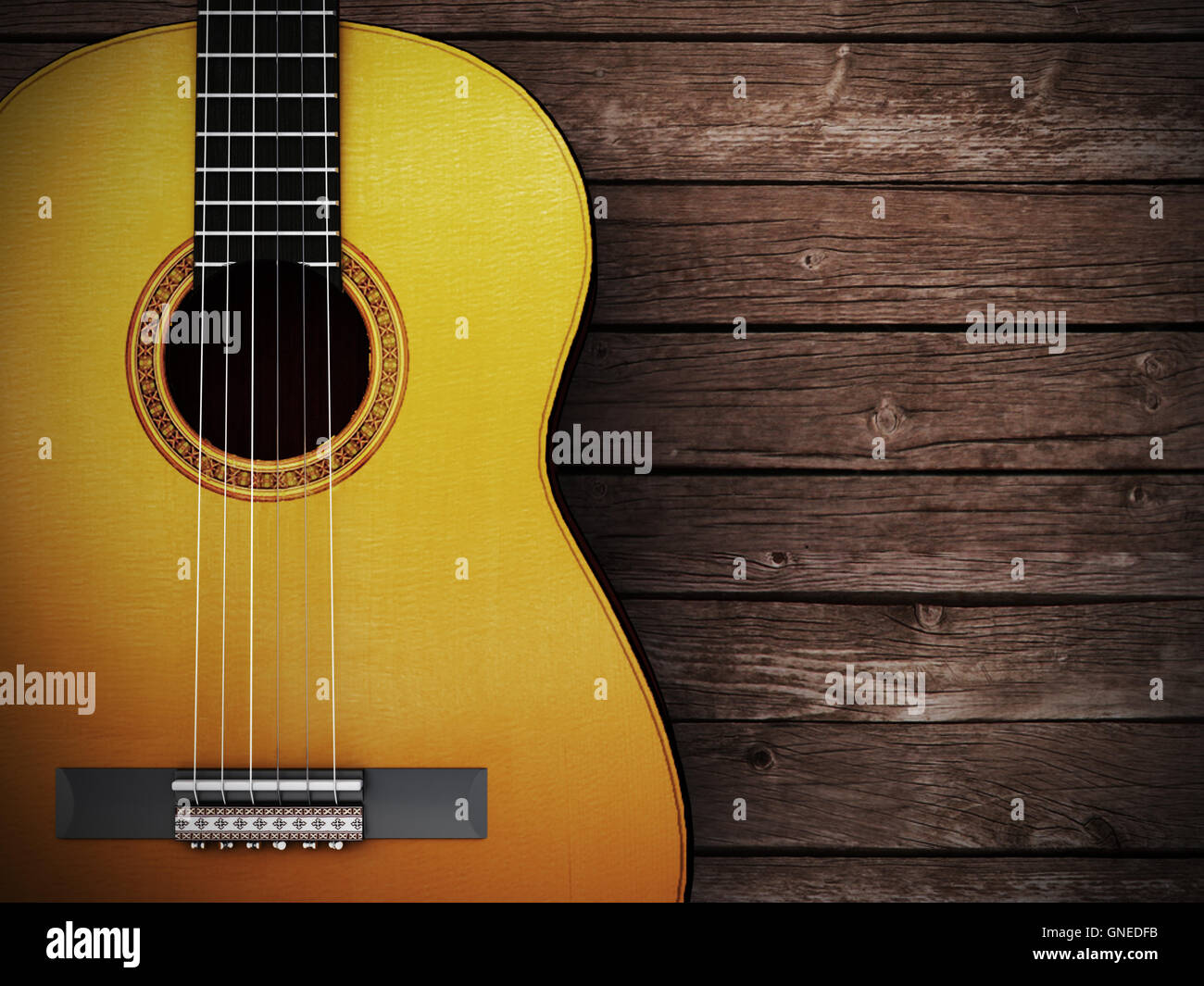 Acoustic guitar on wood background Stock Photo - Alamy