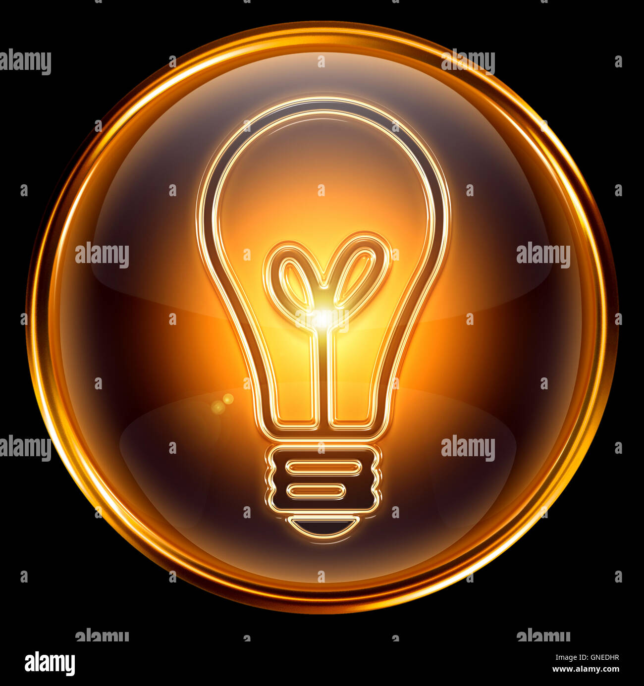 Bulb icon gold, isolated on black background Stock Photo - Alamy