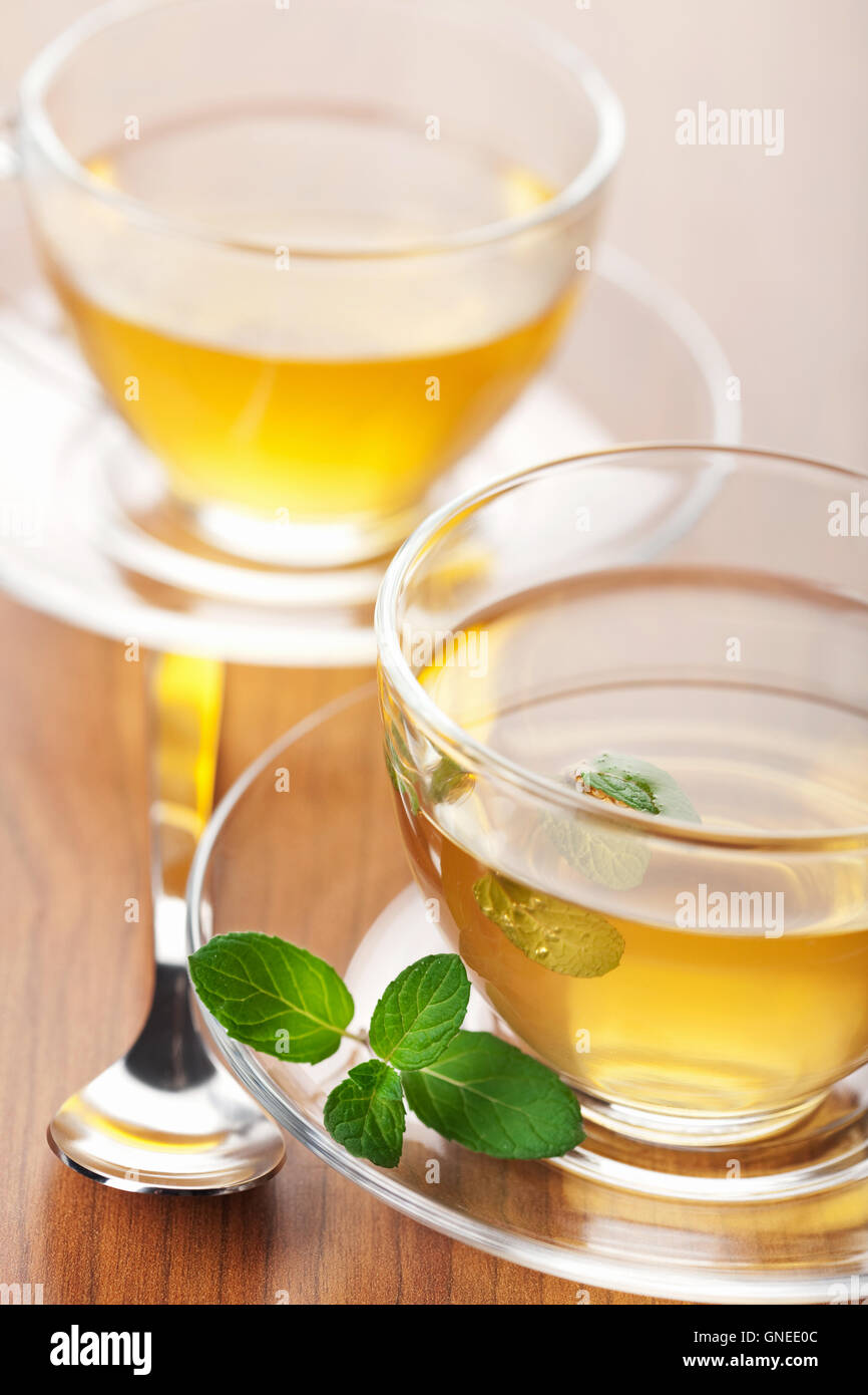 two cups of green tea with mint Stock Photo - Alamy