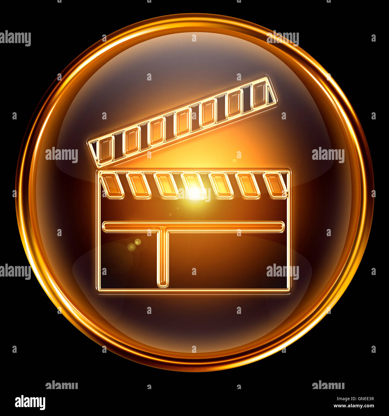 movie clapper board icon golden, isolated on black background Stock ...