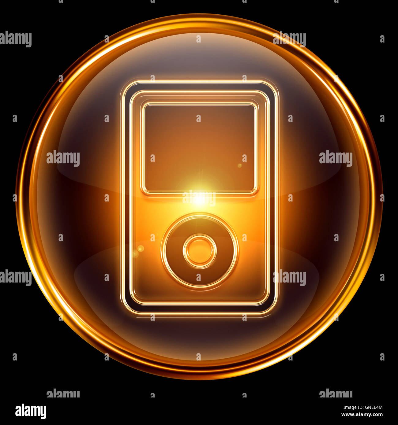mp3 player golden, isolated on black background Stock Photo - Alamy