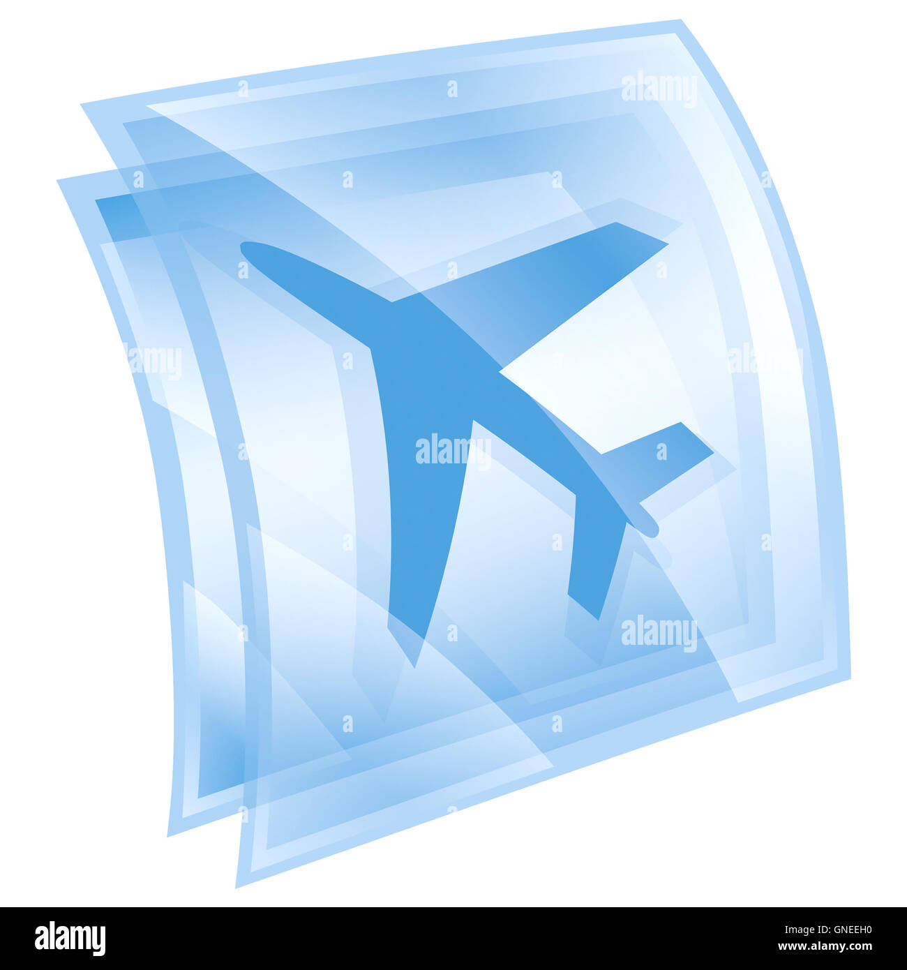 airplane icon blue square, isolated on white background Stock Photo - Alamy