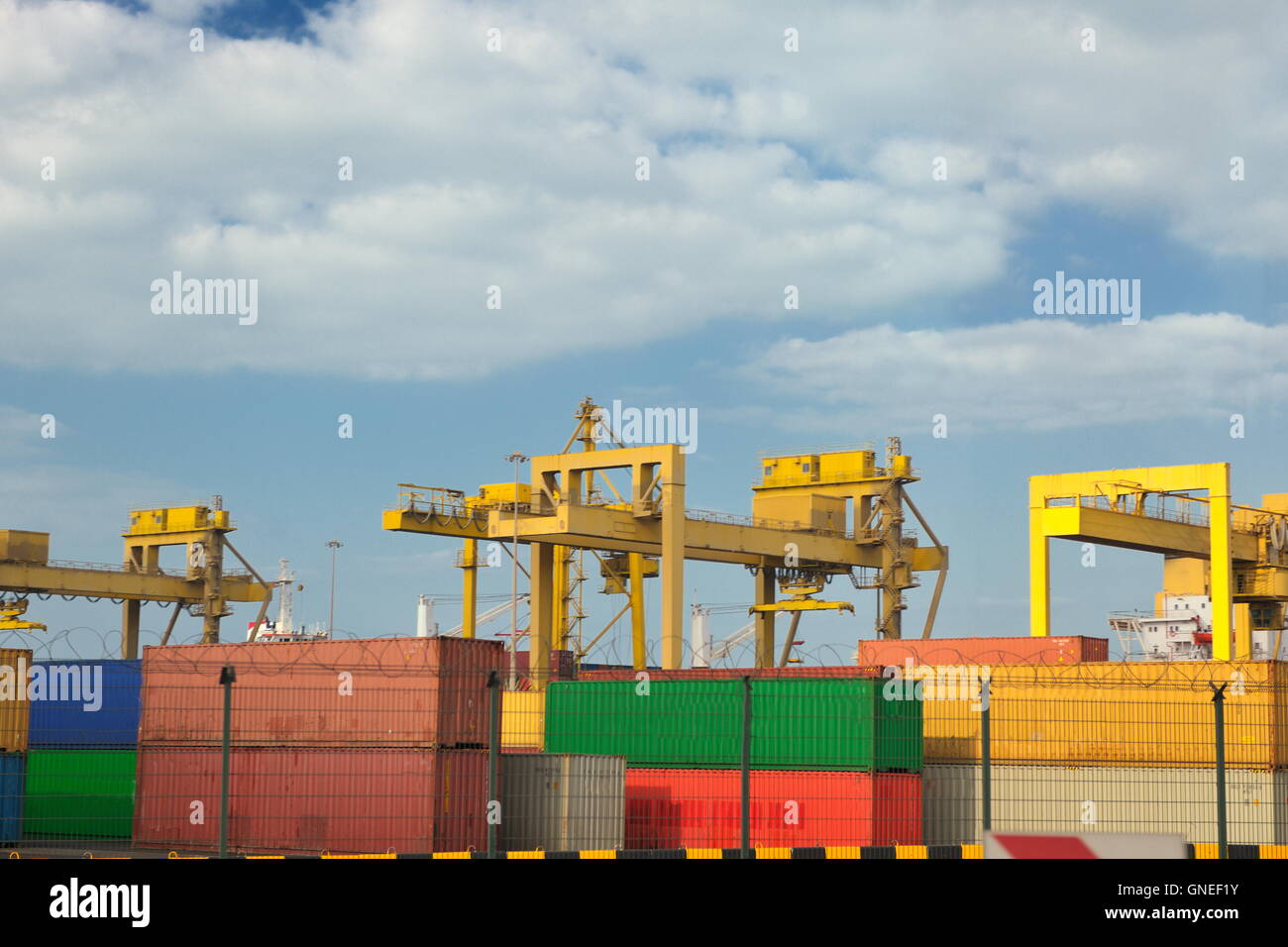 container ship leaving the container port terminal Stock Photo - Alamy
