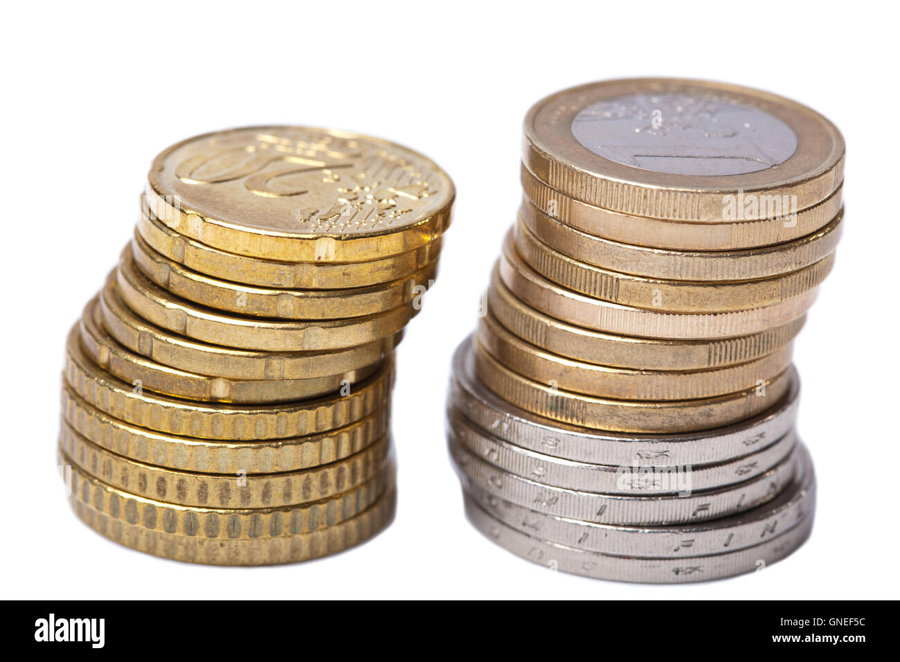 two stacks of coins isolated Stock Photo - Alamy