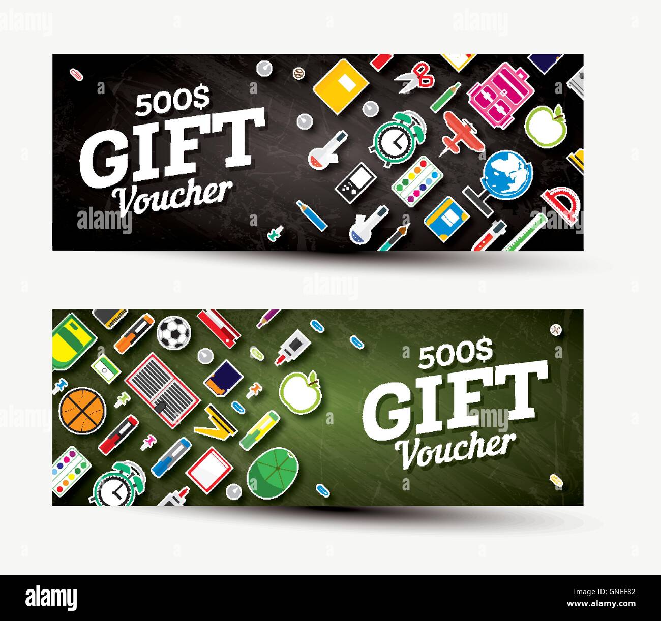 Gift voucher template with school supplies. Vector illustration Stock ...