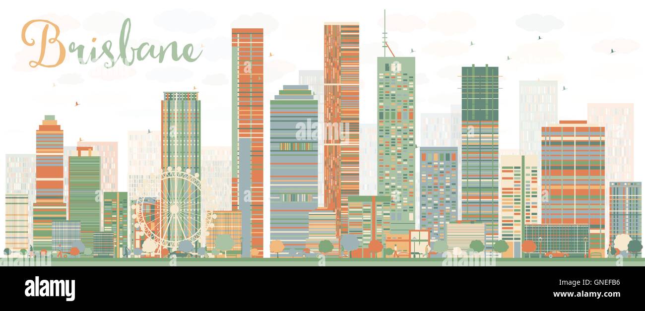 Abstract Brisbane Skyline with Color Buildings. Vector Illustration ...