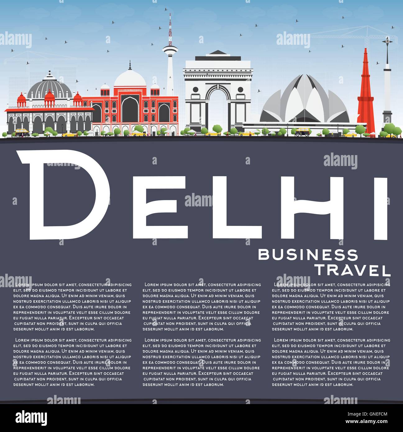 Delhi Skyline with Gray Buildings, Blue Sky and Copy Space. Vector ...