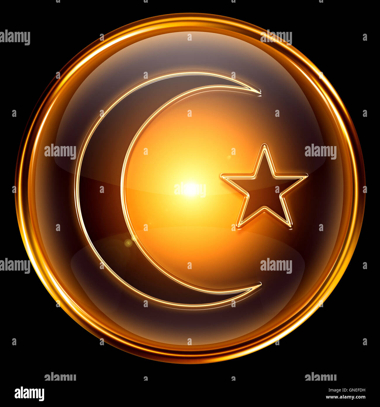 moon and star icon golden, isolated on black background Stock Photo - Alamy