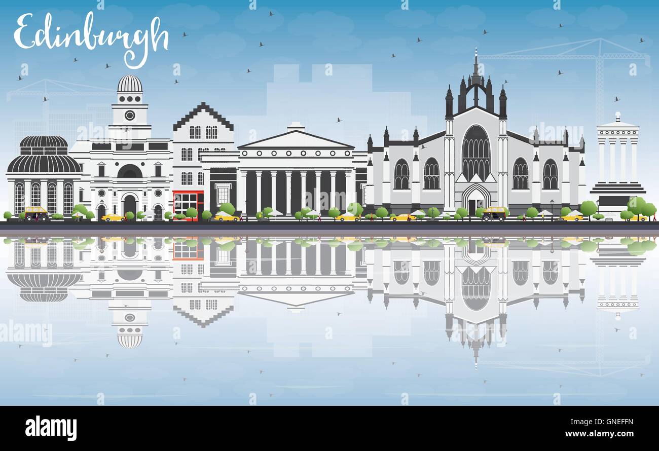 Edinburgh Skyline with Gray Buildings, Blue Sky and Reflections. Vector ...