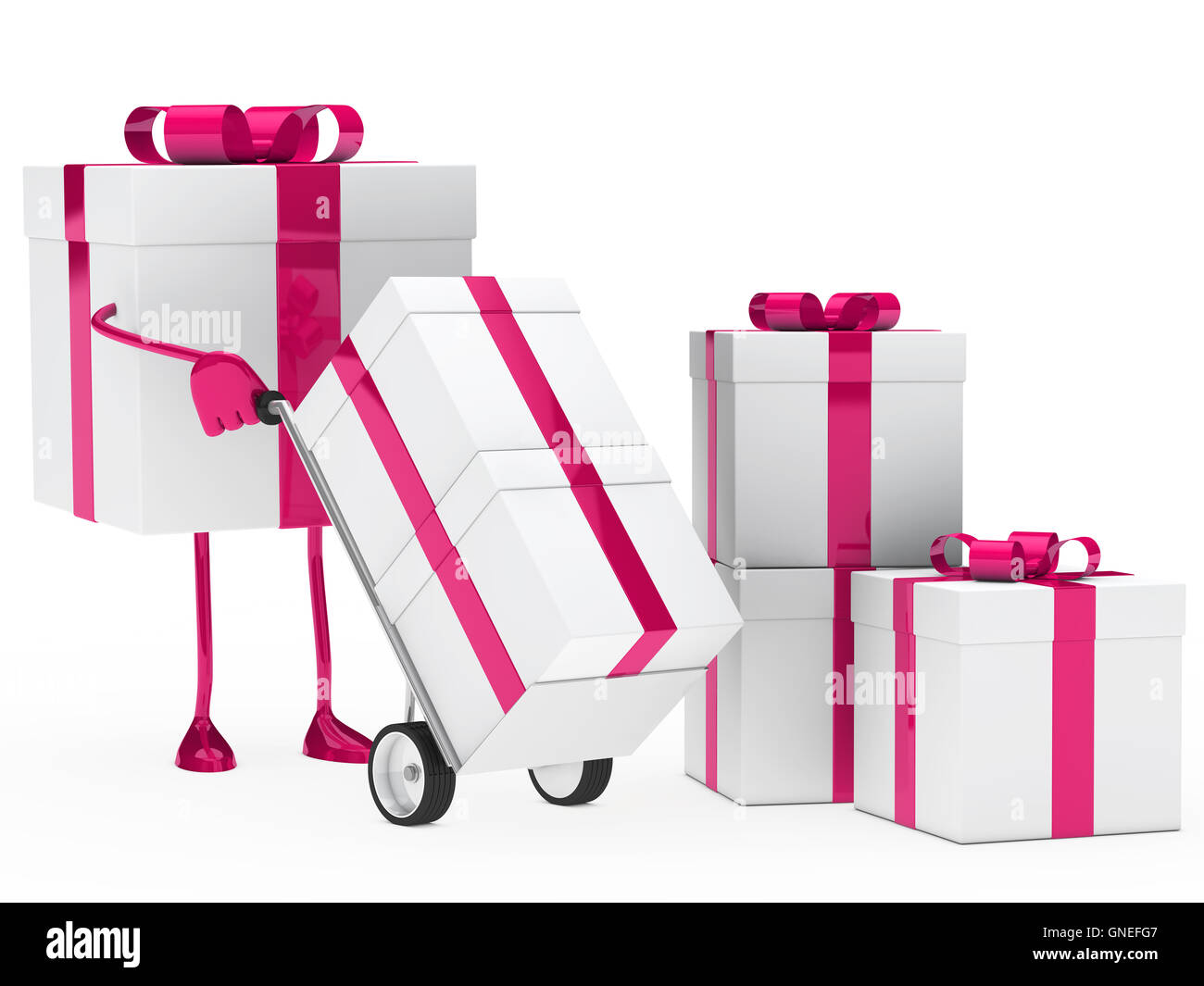 gift box hold hand truck Stock Photo - Alamy