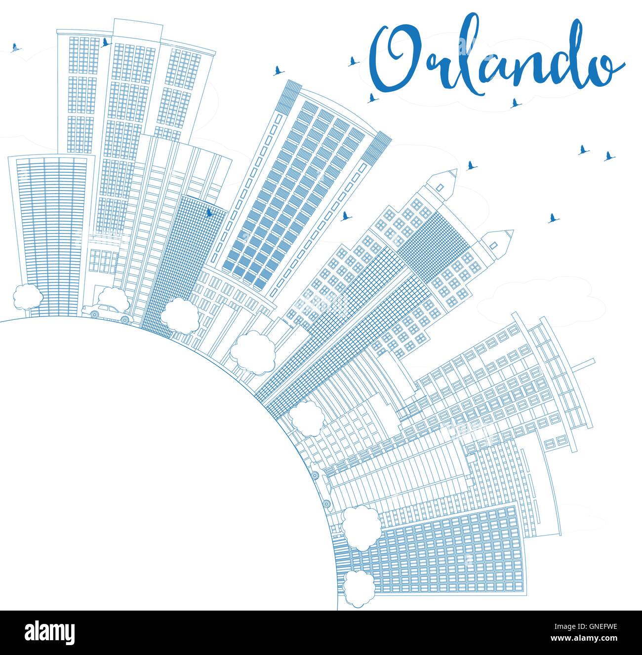 Outline Orlando Skyline with Blue Buildings and Copy Space. Vector ...