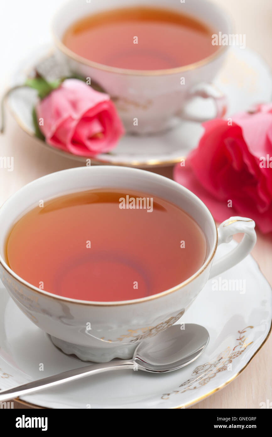 elegant tea and roses Stock Photo - Alamy