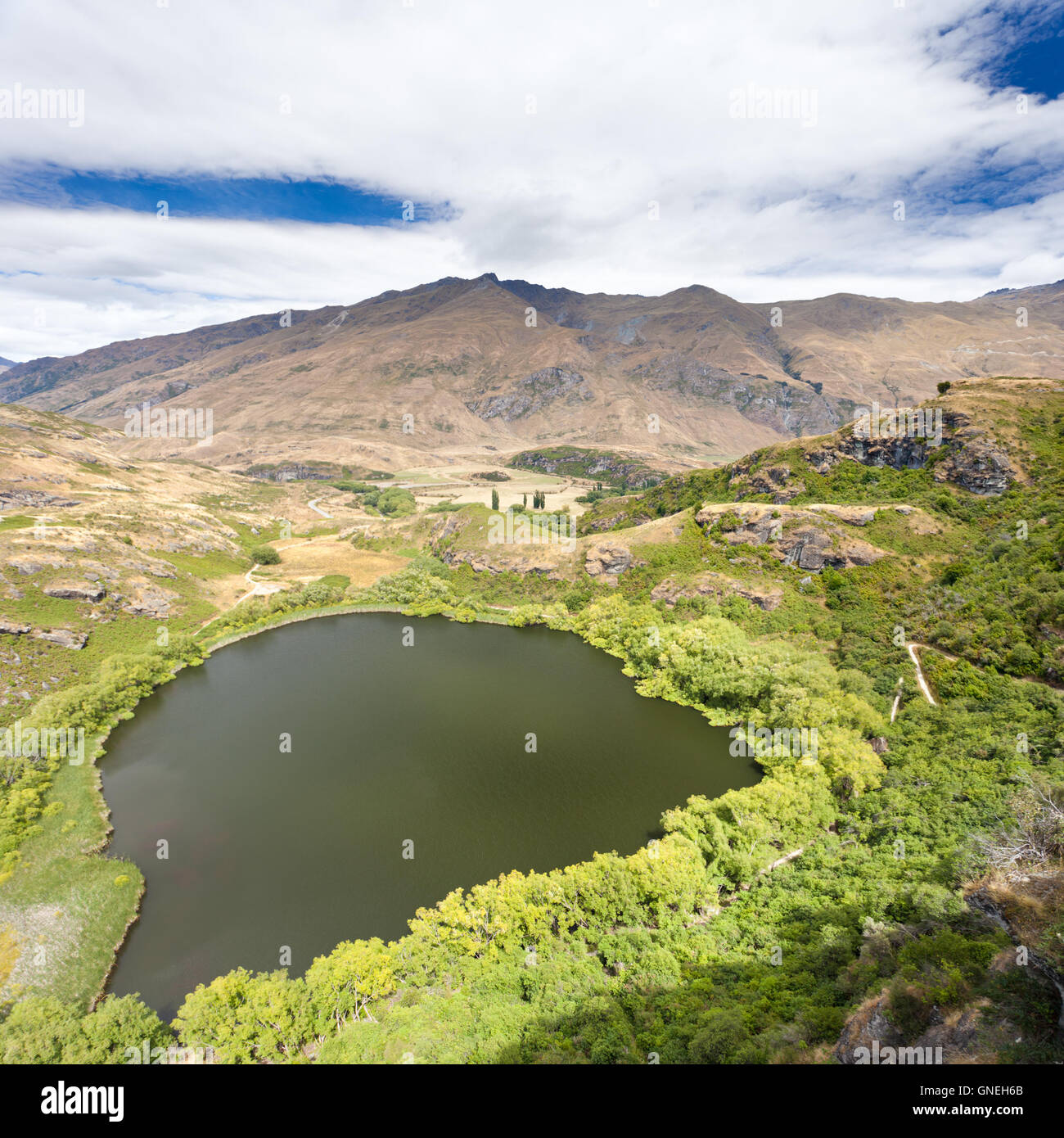 Green oasis in dry highlands of Central Otago, NZ Stock Photo - Alamy
