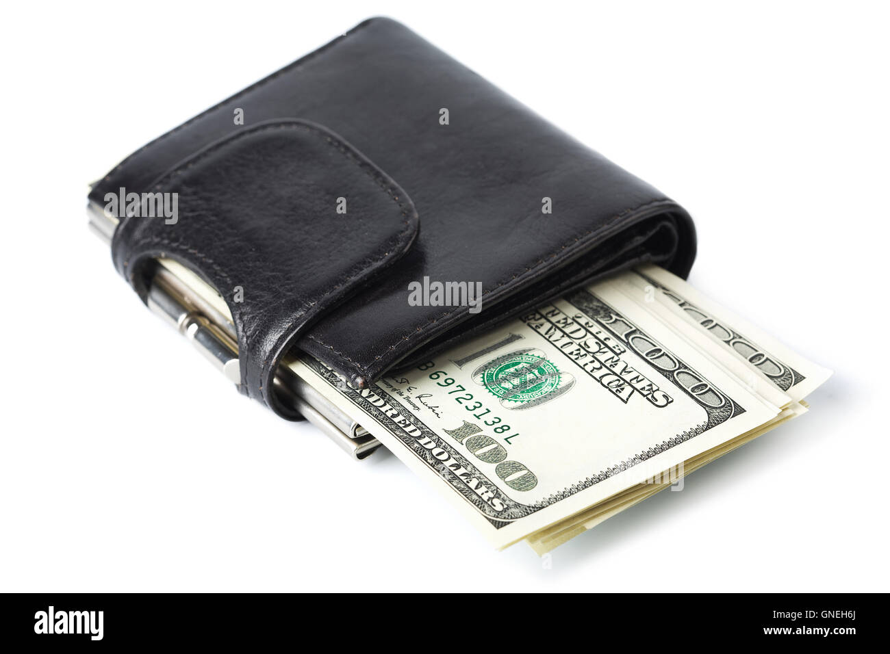 Dollar banknotes in black wallet isolated Stock Photo - Alamy