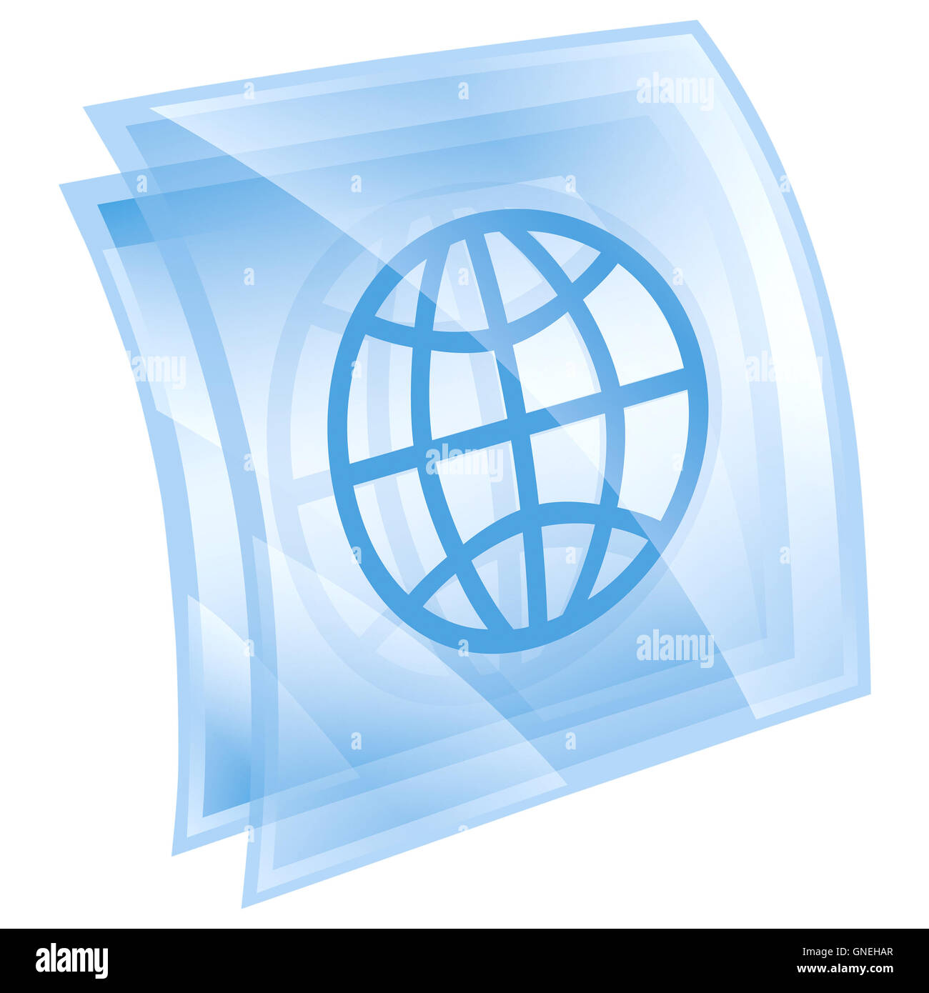World icon blue square, isolated on white background Stock Photo - Alamy