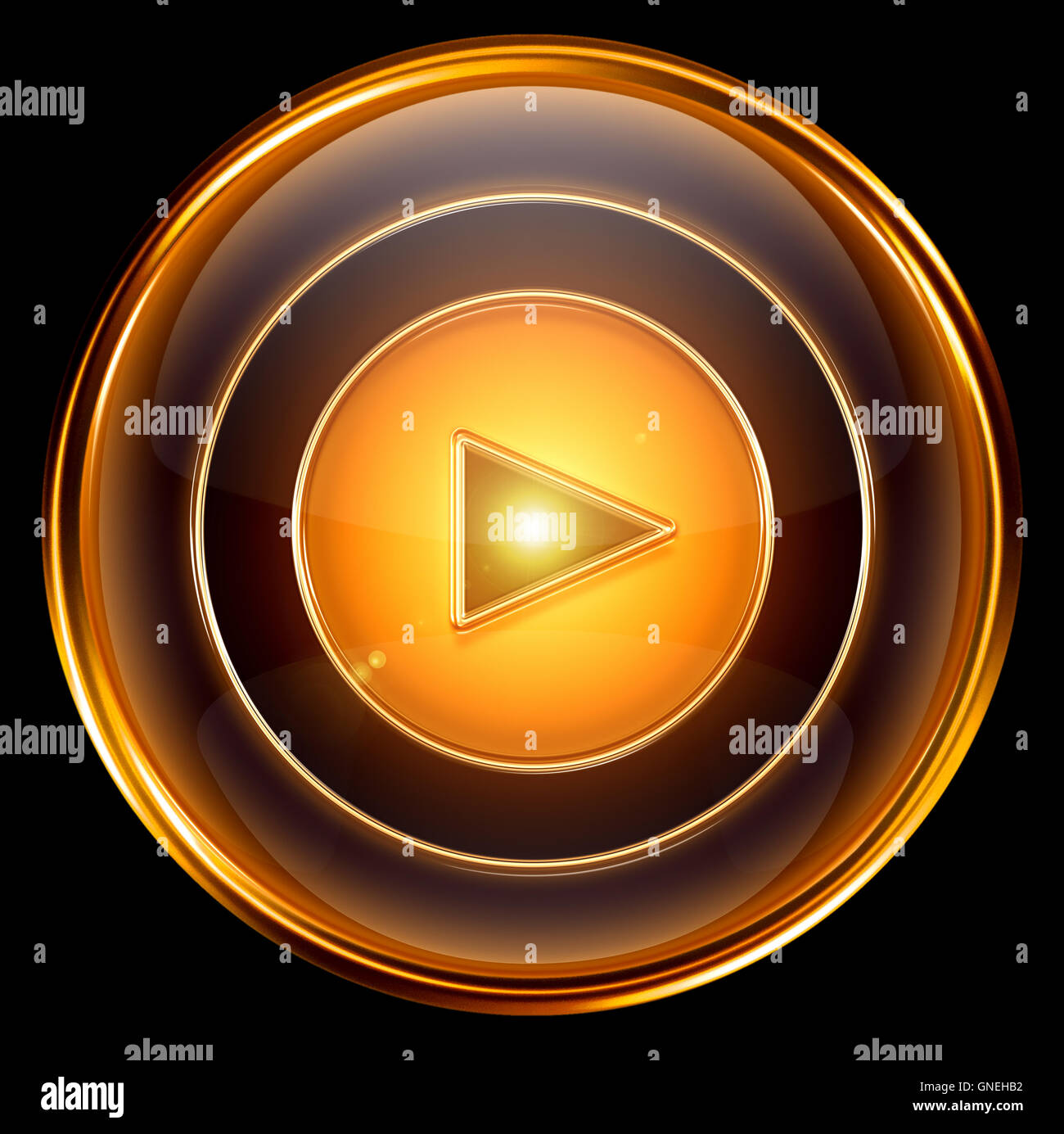 Play icon gold, isolated on black background Stock Photo - Alamy