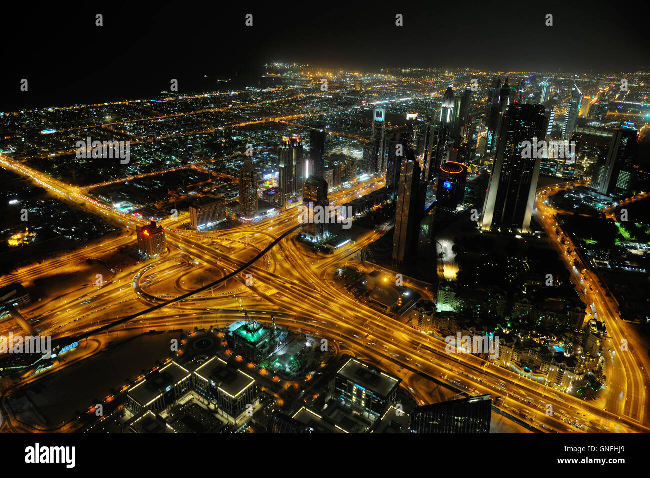 Panorama of down town Dubai city at night Stock Photo - Alamy