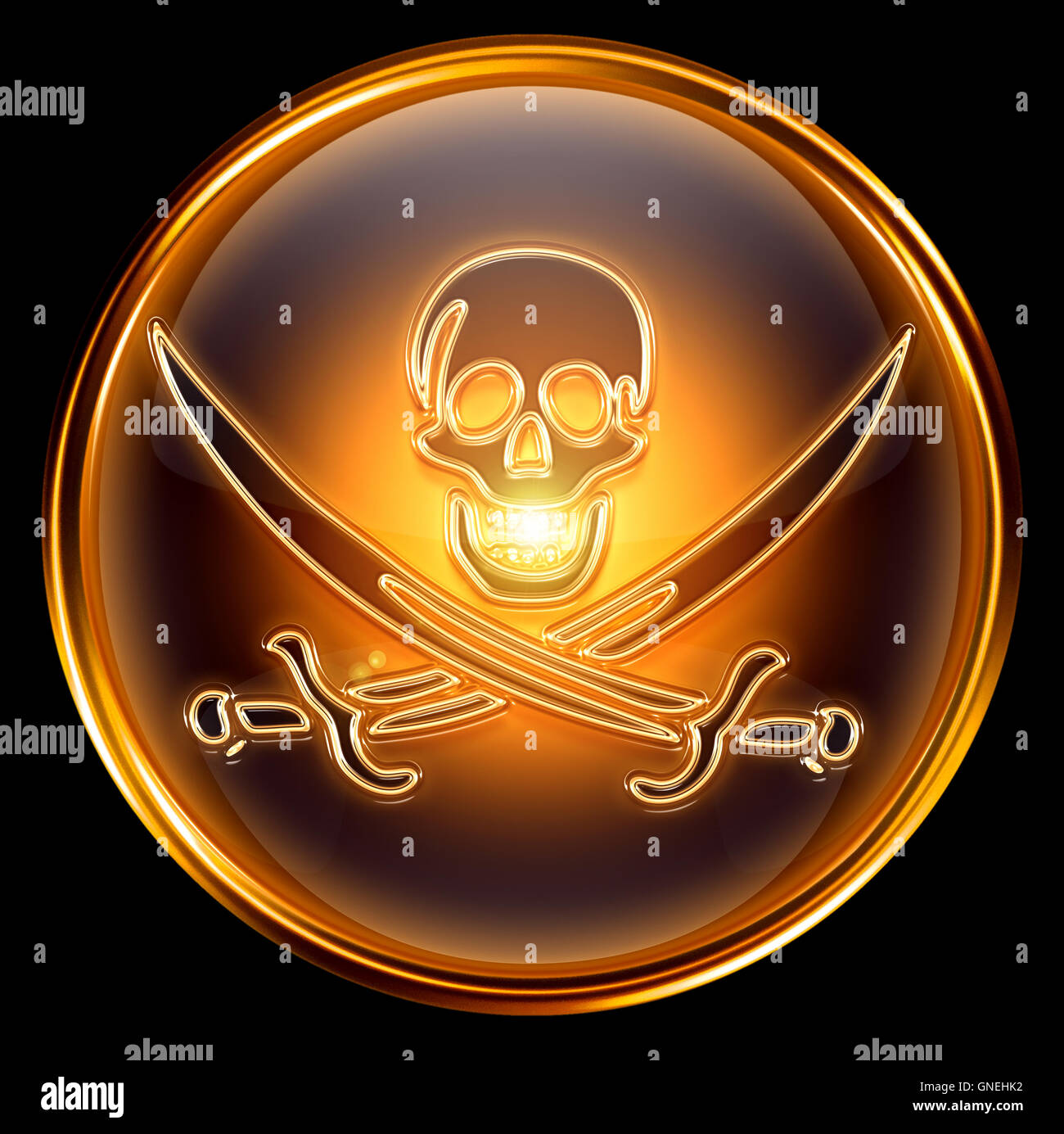 Pirate icon gold, isolated on black background Stock Photo - Alamy