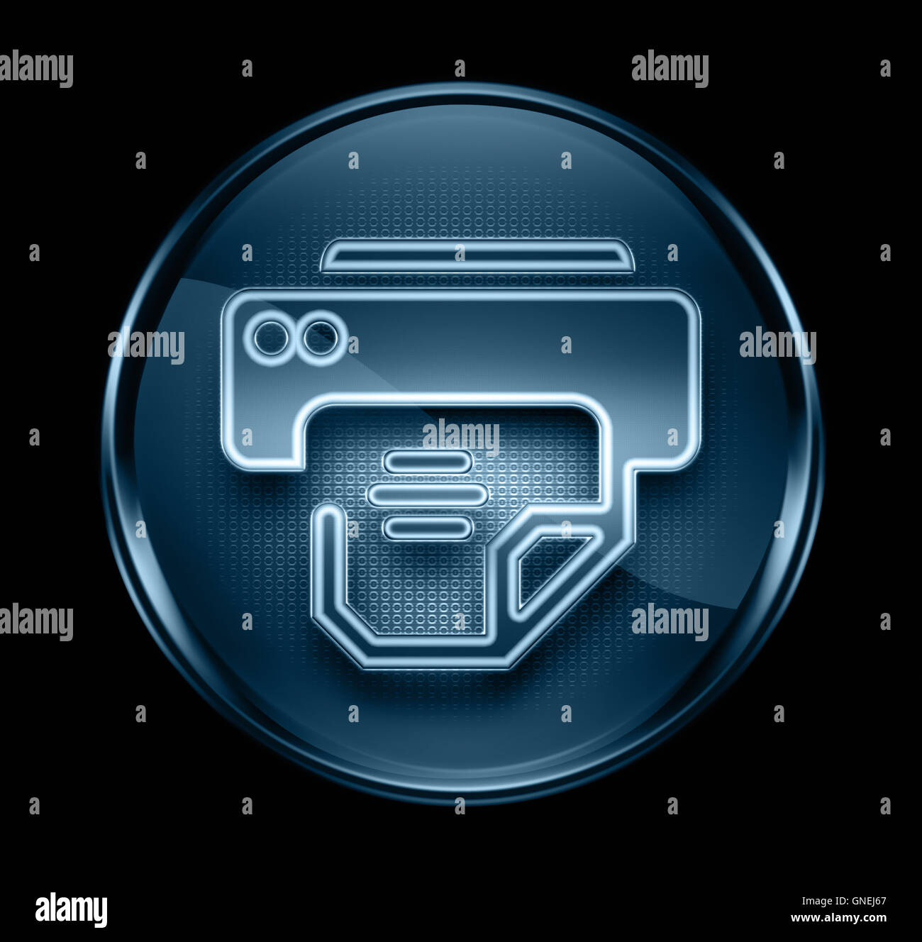 printer icon dark blue, isolated on black background Stock Photo - Alamy