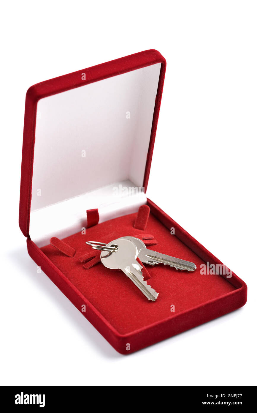 keys in red gift box isolated Stock Photo - Alamy