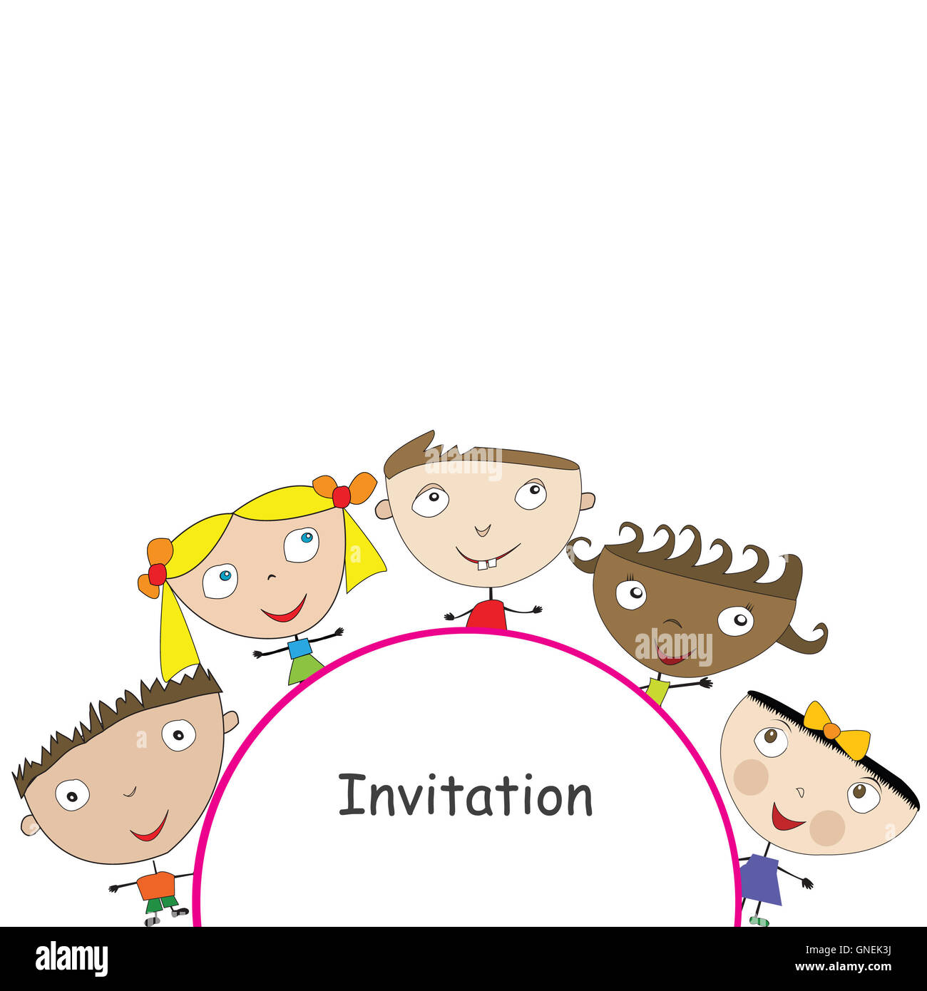 Invitation with cute stylized children Stock Photo - Alamy