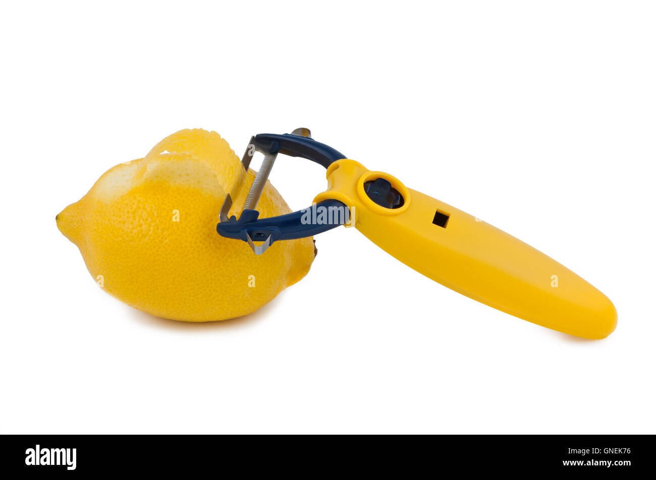 Fruit-knife with lemon on white background Stock Photo - Alamy