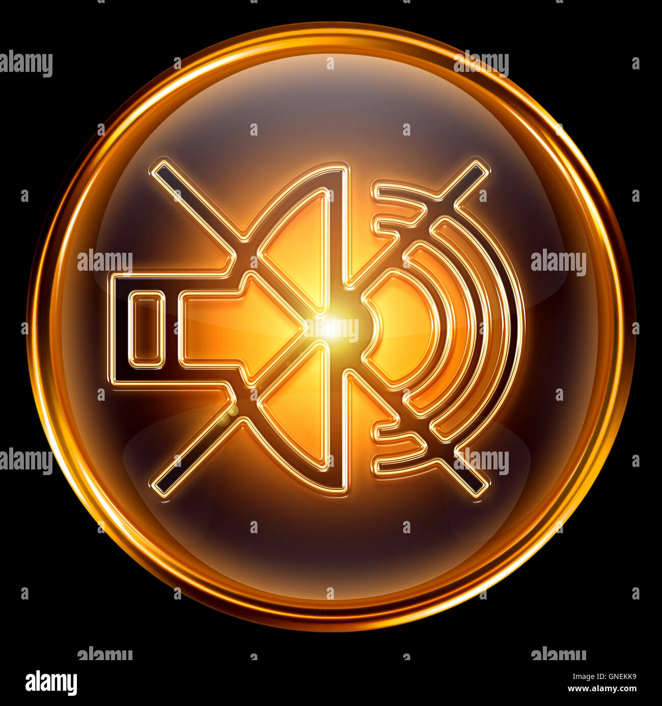 speaker off icon gold, isolated on black background Stock Photo - Alamy