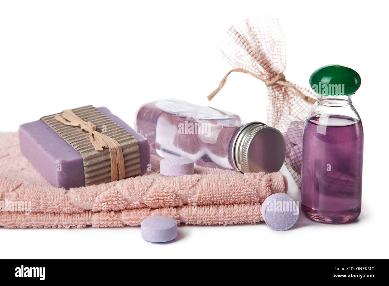 essential oil and herbal soap. spa and body care background Stock Photo ...