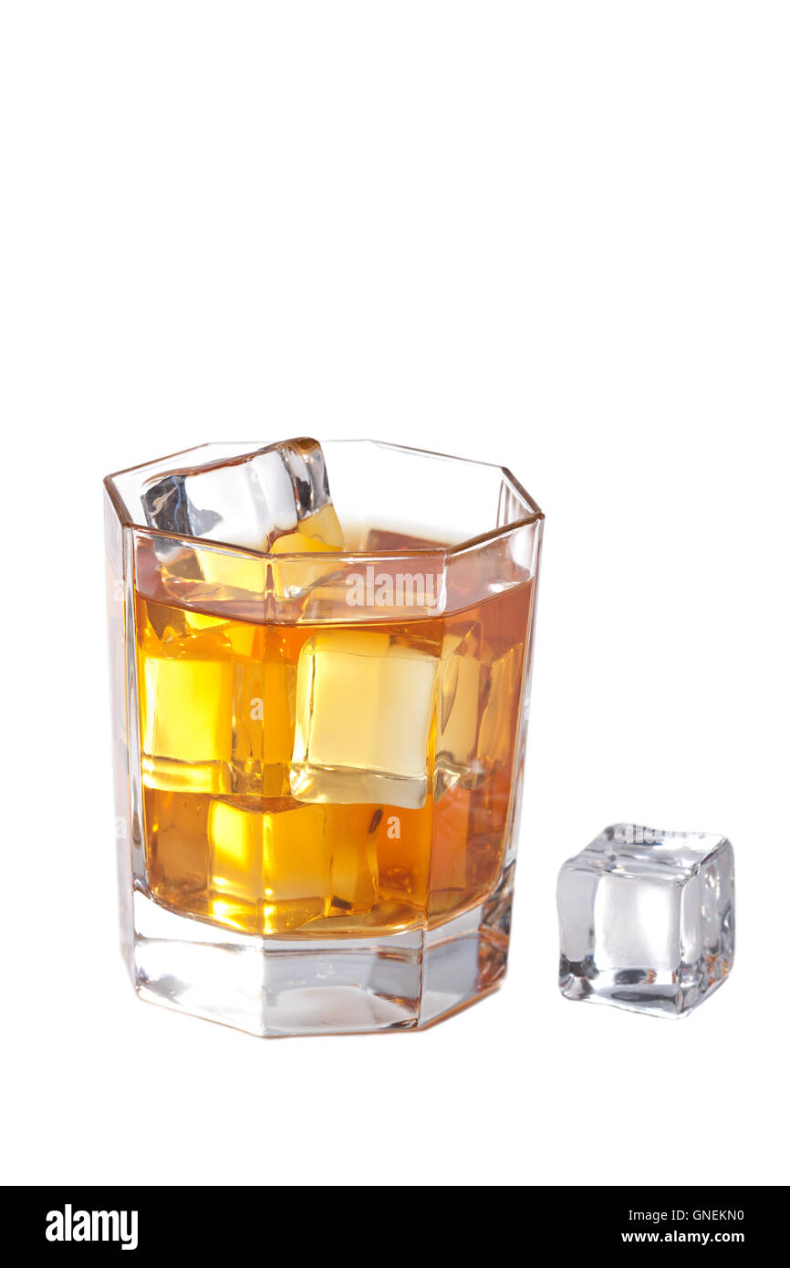 glass of whisky with ice cubes isolated Stock Photo - Alamy