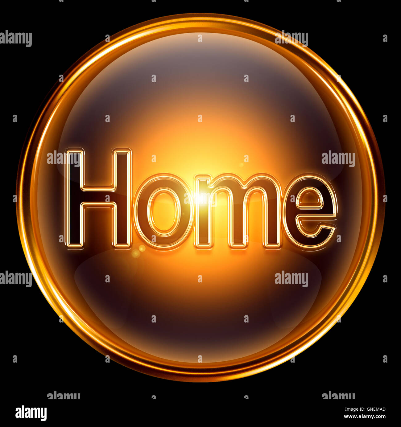 Home icon gold, isolated on black background Stock Photo - Alamy