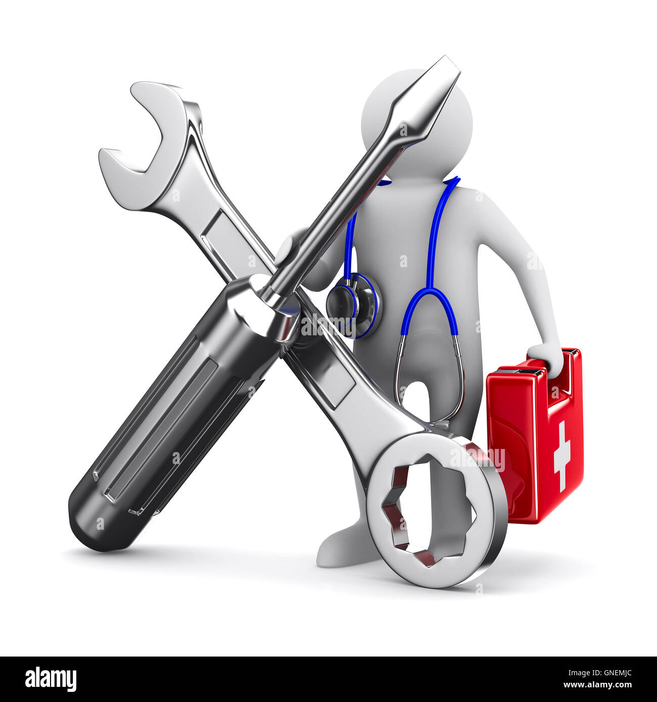 3d human man wrench tool repair red mechanic hi-res stock photography ...