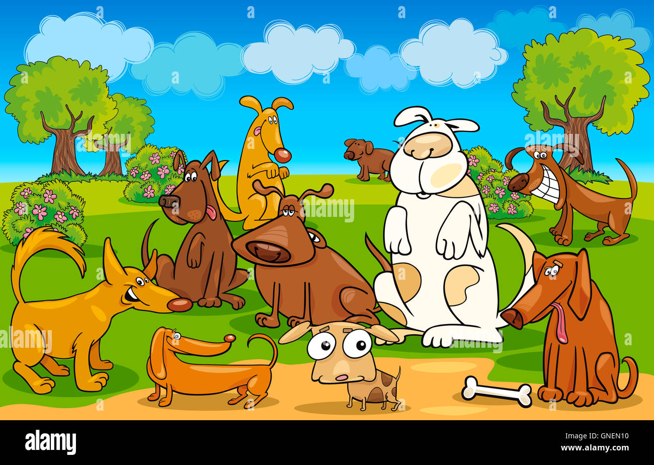 Cartoon dogs on the meadow Stock Photo - Alamy