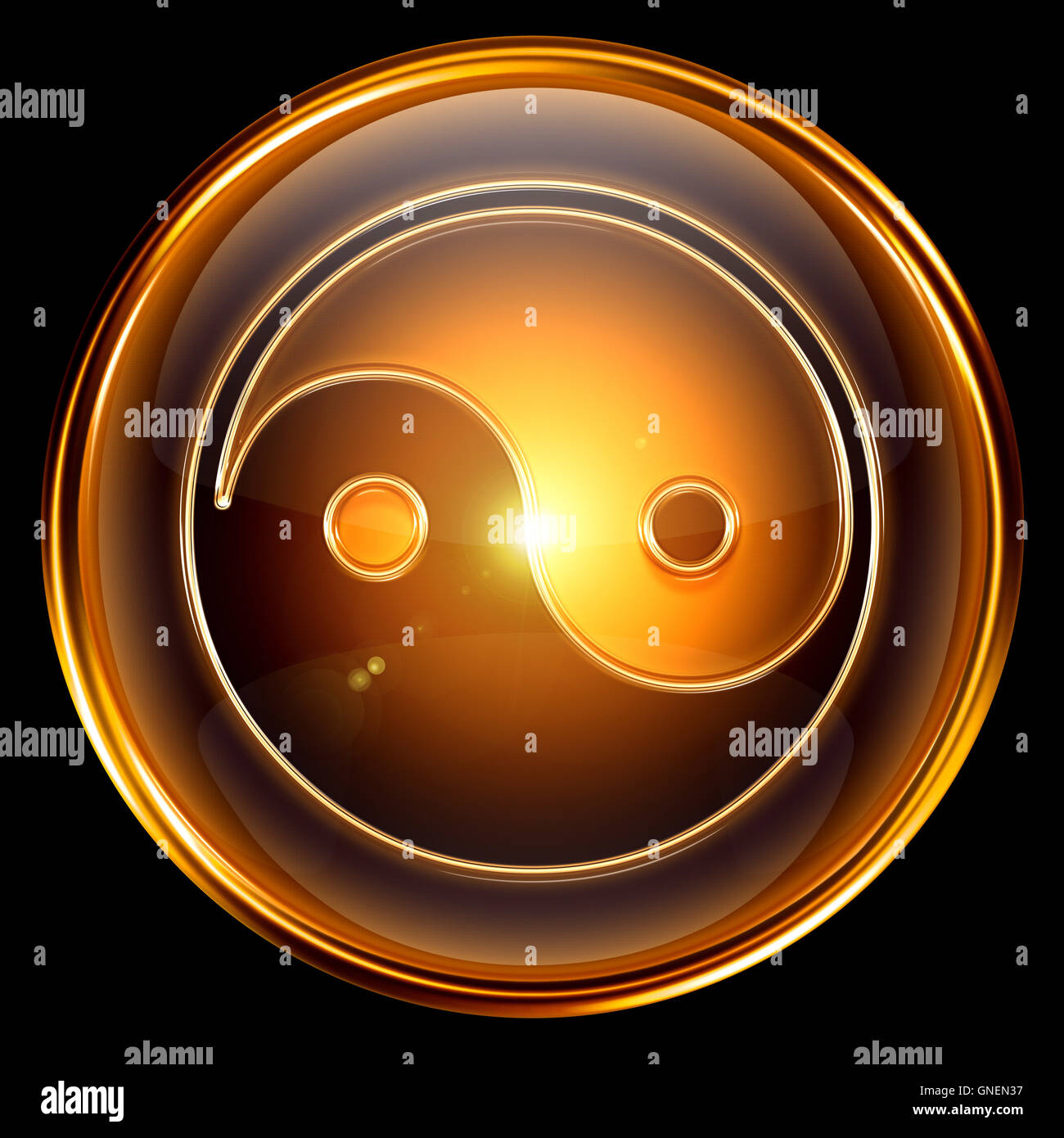 yin yang symbol icon golden, isolated on black background Stock Photo ...