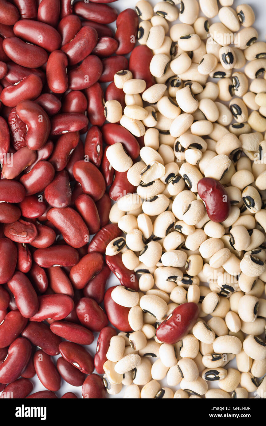 red and white haricot beans background Stock Photo - Alamy