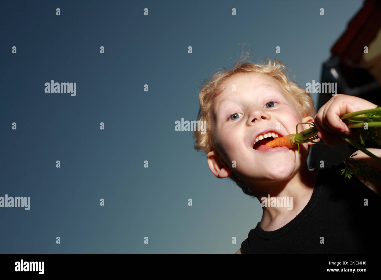 Young boy munching a carrot Stock Photo - Alamy