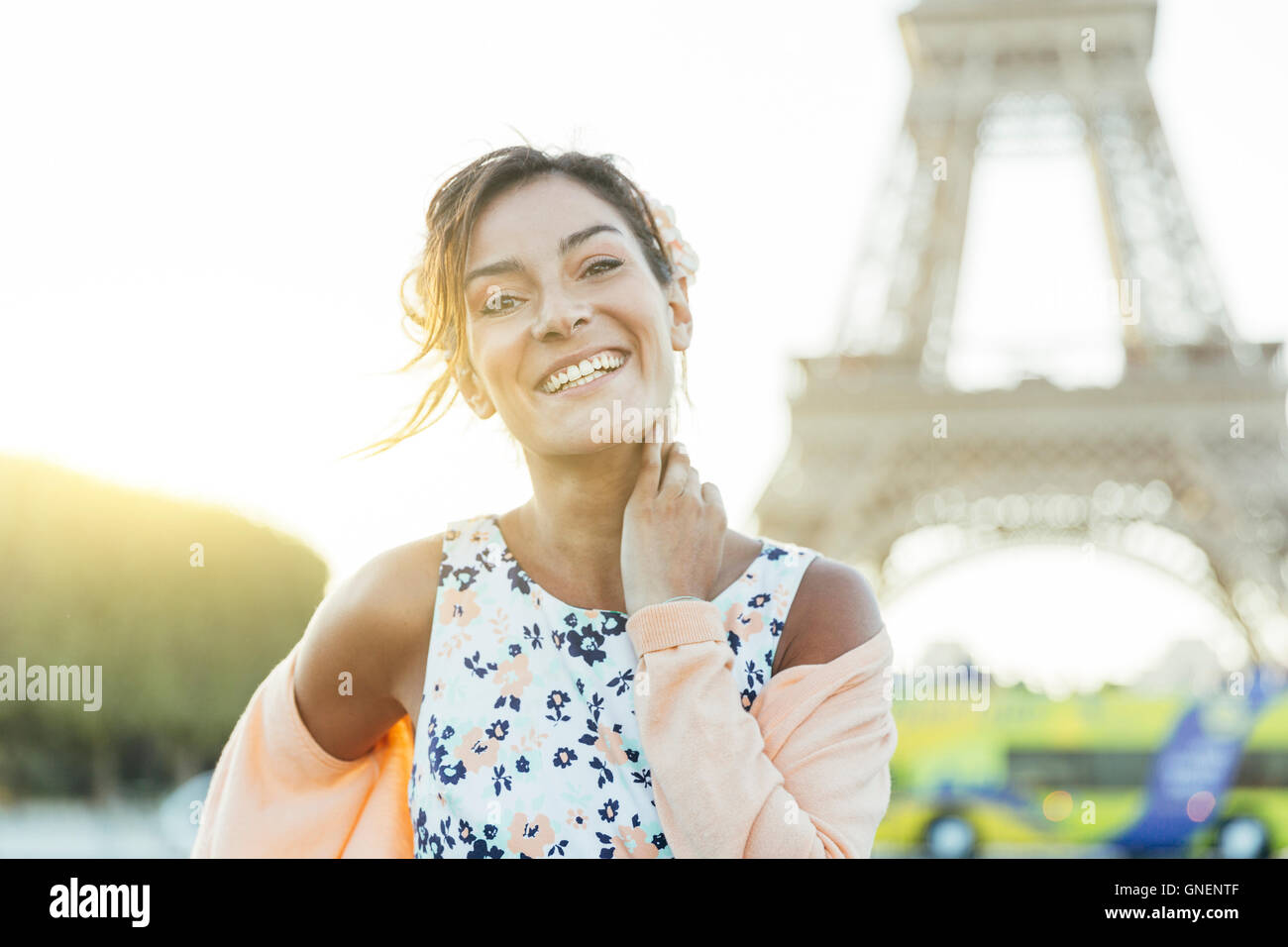 Happy Woman visiting Paris Stock Photo - Alamy