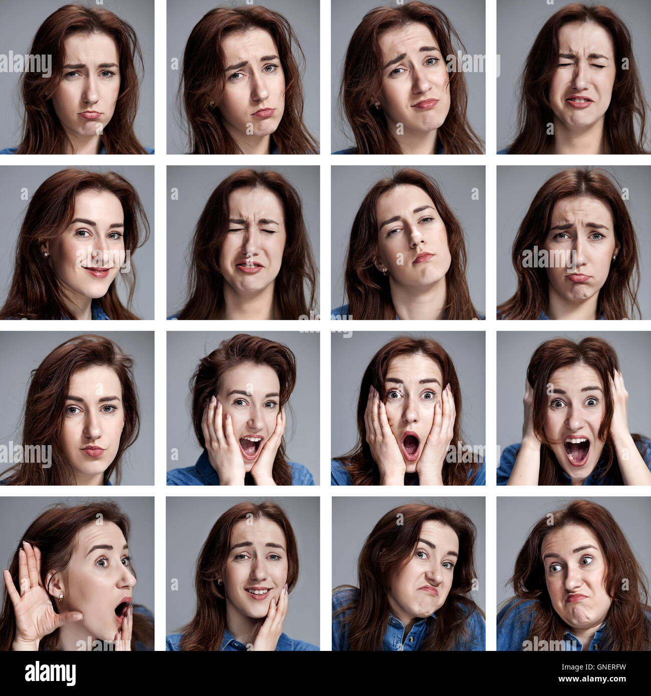 Set of young woman's portraits with different emotions Stock Photo - Alamy