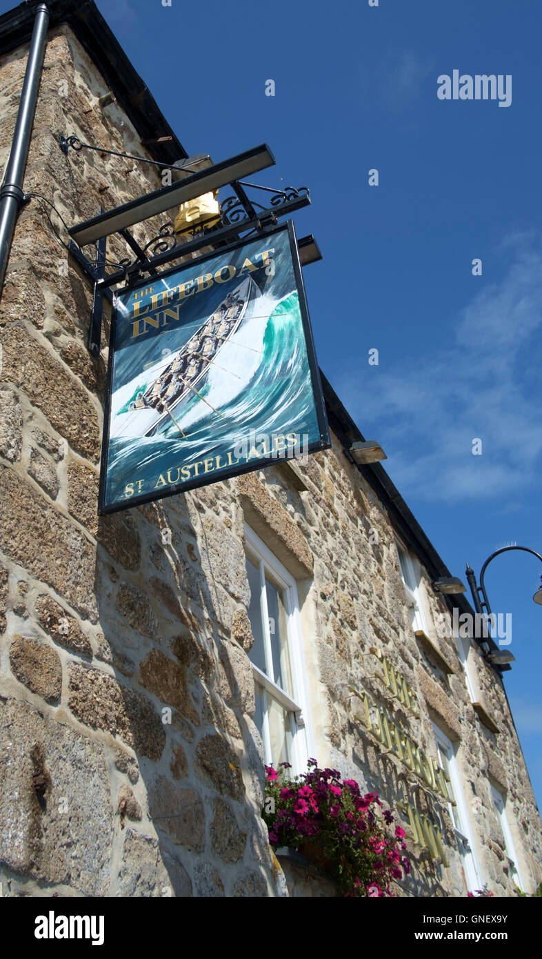 St Ives a seaside town in Cornwall England UK The Lifeboat Inn Pub sign ...