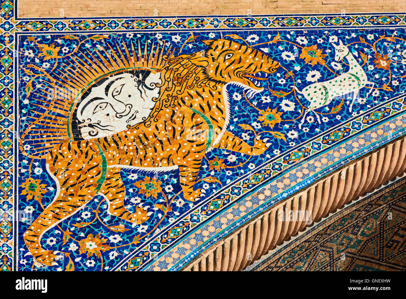 Ulug beg islamic architecture muslim lion tiger sun tile ceramic hi-res ...