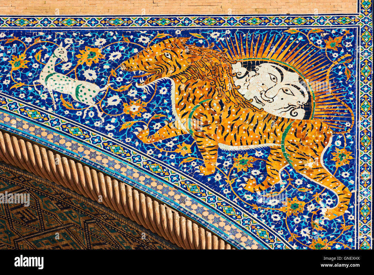 Ulug beg islamic architecture muslim lion tiger sun tile ceramic hi-res ...