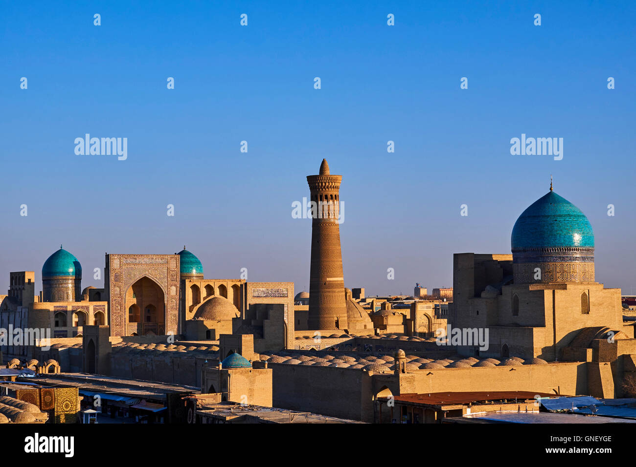 Uzbekistan, Bukhara, Unesco world heritage, Kalon mosque and minaret, Madrasah Mir I Arab Stock ...