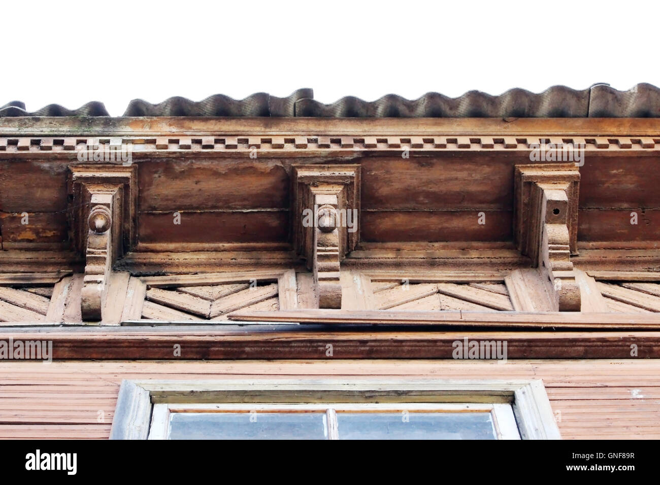 artsy decor trim and classic old wooden house. triangular patterns and ...