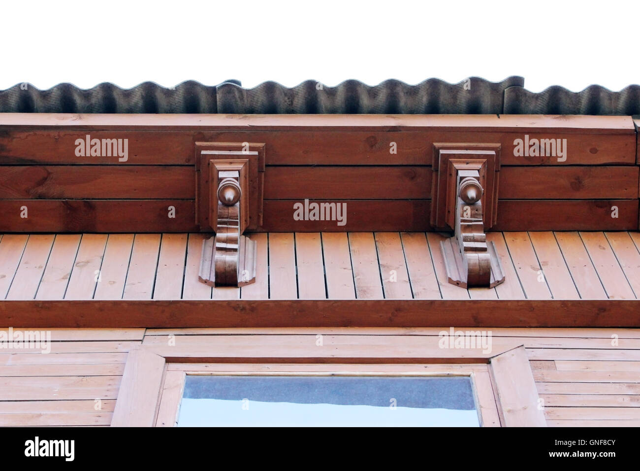 artsy decor trim and classic old wooden house. triangular patterns and ...