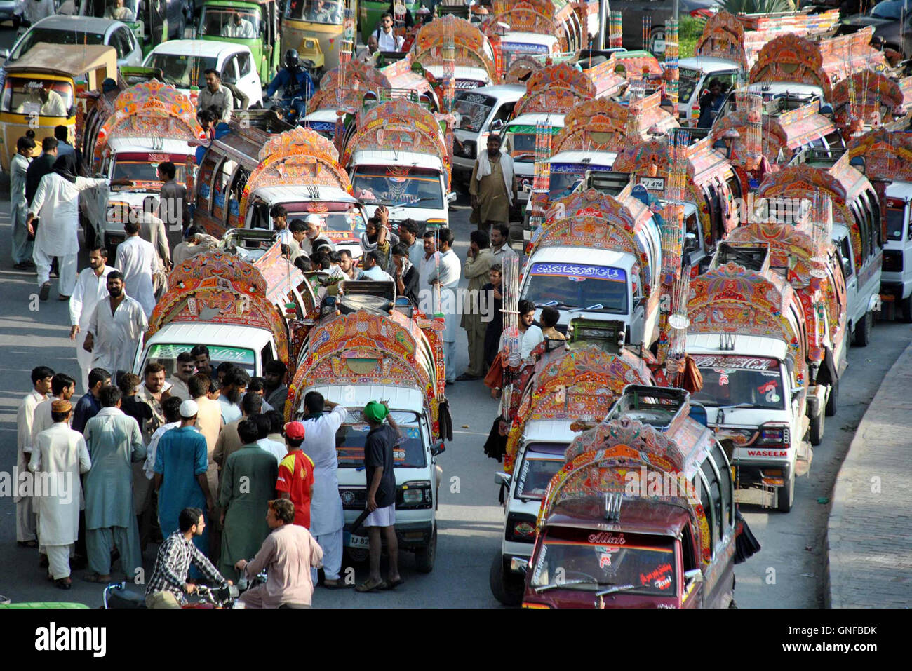 Pakistan. 30th August, 2016. Transporters block Murree road as they are ...