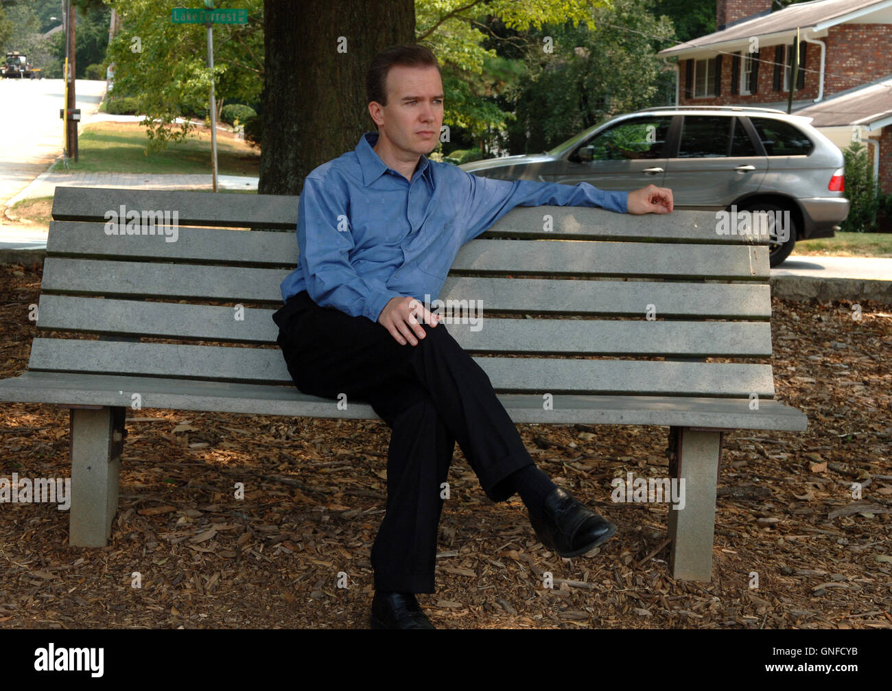 Atlanta, GA, USA. 16th Aug, 2007. John Mark Karr on bench in Chastain ...